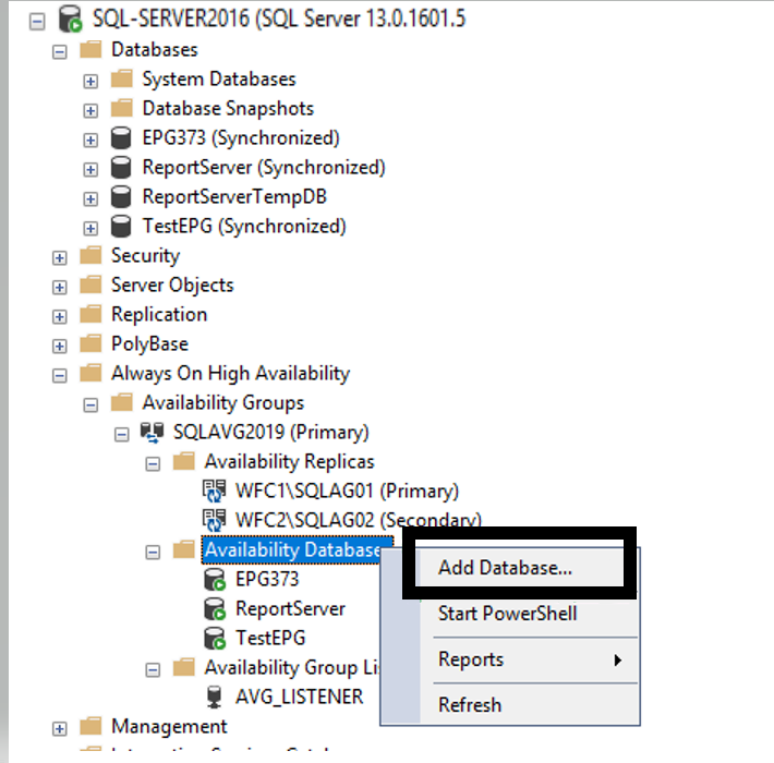 EPG Database - How to Setup EPG in High Availability Always ON SQL Environment