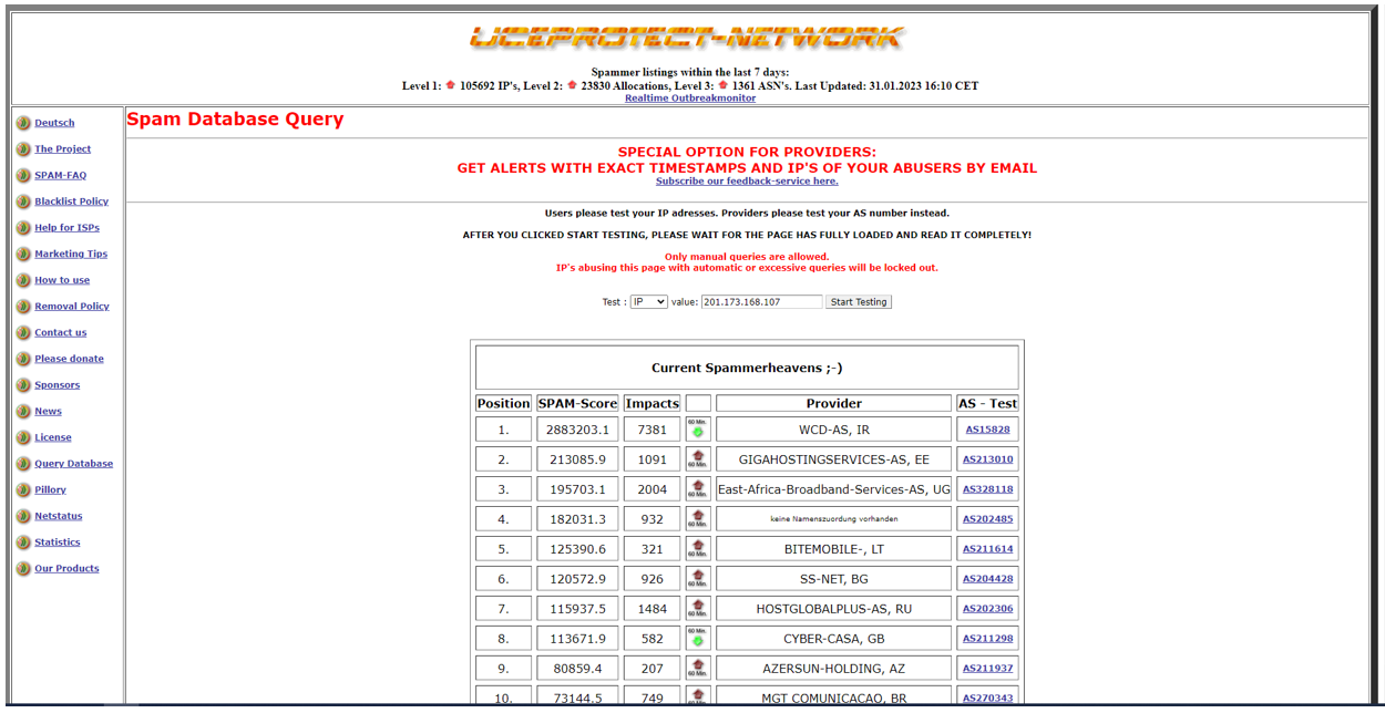 How to check a blocked IP using UCEPROTECT-NETWORK